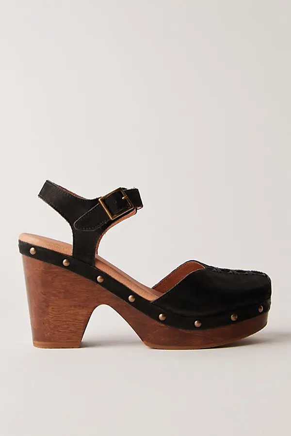 FP COLLECTION Leather Studded Platform Clogs - Black
