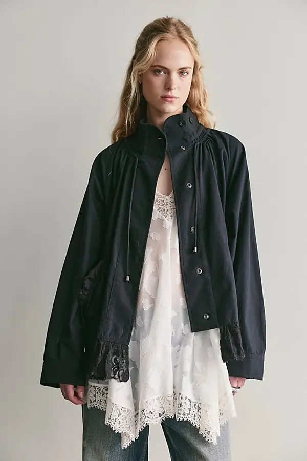 We The Free Outset Utility Jacket With Lace Trim - Black