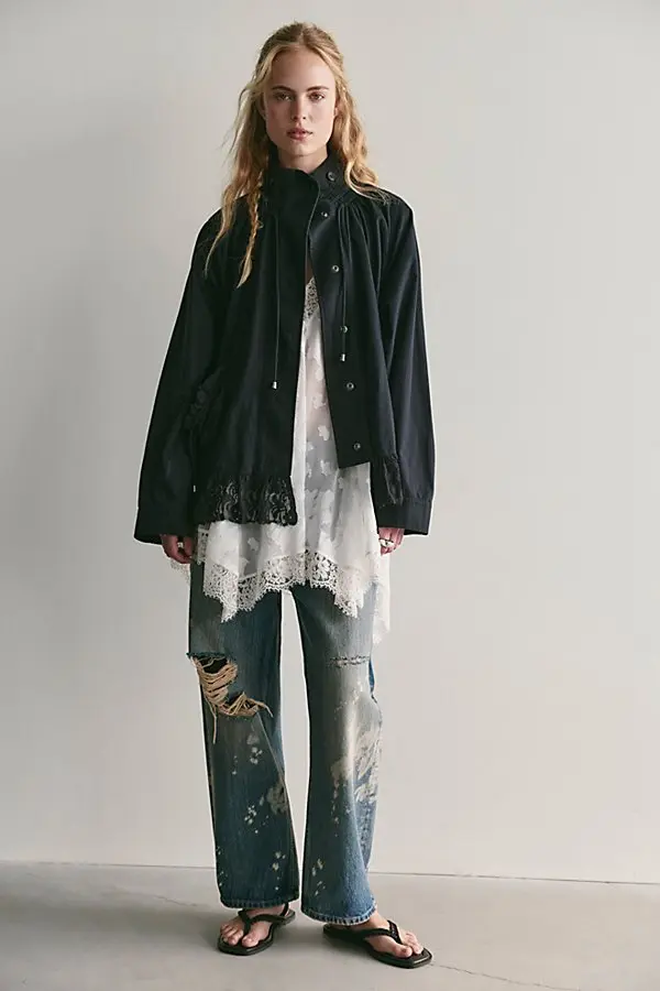 We The Free Outset Utility Jacket With Lace Trim - Black
