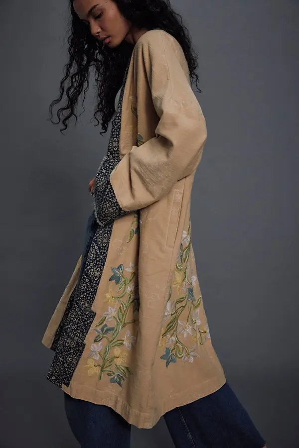 Free People Embroidered Duster Jacket