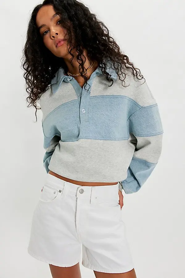 AGOLDE Parker Long Denim Shorts - Marshmallow