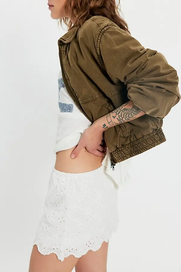 Free People Embroidered Eyelet Cotton Skort With Scalloped Trim - Ivory