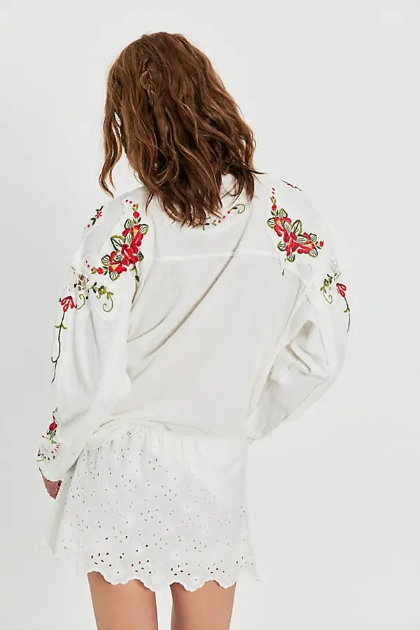 Free People Embroidered Eyelet Skort With Scalloped Trim - Ivory
