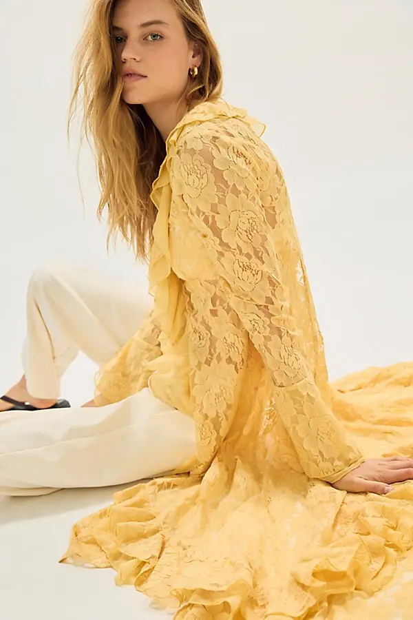 Free People Lace Maxi Top With Ruffle Detail - Straw