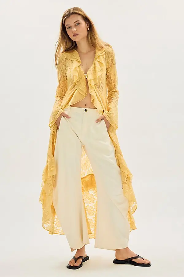 Free People Lace Ruffle Maxi Top - Straw