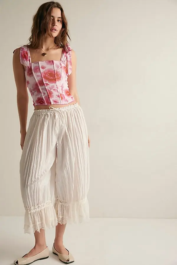 INTIMATELY Printed Mesh Corset Top With Adjustable Shoulder Ties
