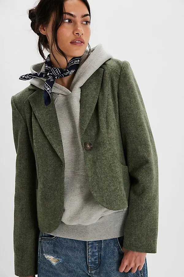 Free People Whip Smart Blazer Jacket - Forest Green