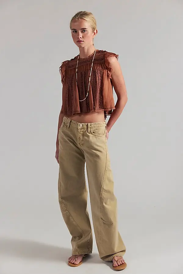 Free People Sun Drenched Lace Blouse - Nutmeg