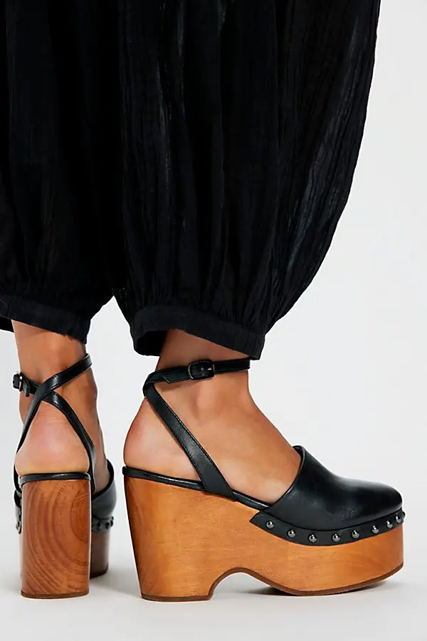 FP COLLECTION Studded Platform Clogs With Ankle Strap