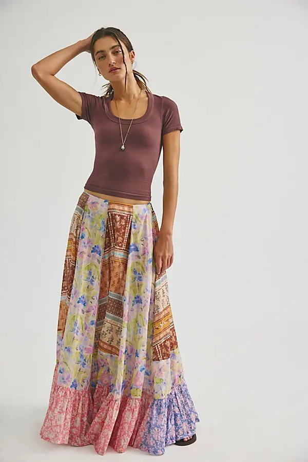 Free People Patchwork Floral Maxi Skirt