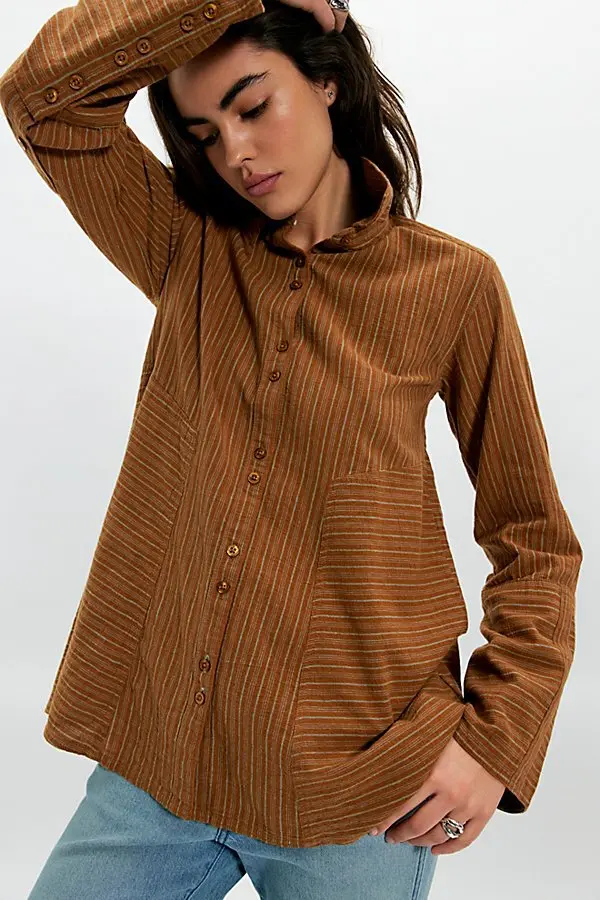 We The Free Sun Gazer Button Down Shirt - Brown Combo