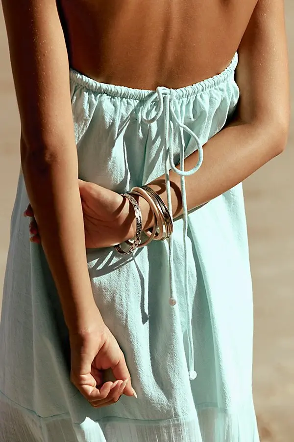 Free People Set Of Three Hammered And Oxidized Bangles - Silver