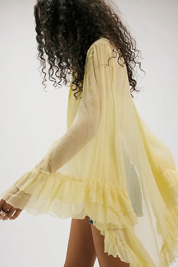 Free People Full Sleeve Ruffle Top - Double Butter