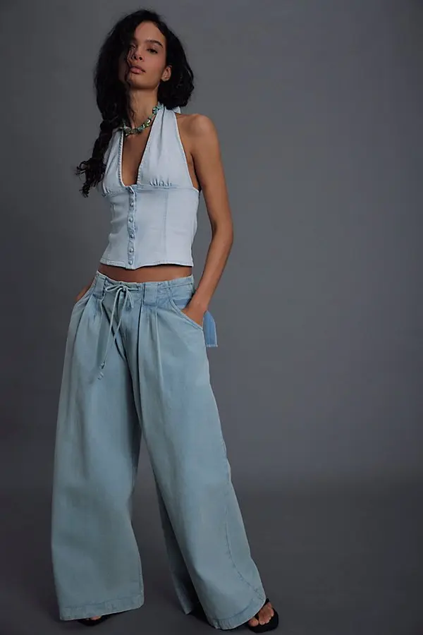 Free People Ramona Denim Halter Top - Light Sky