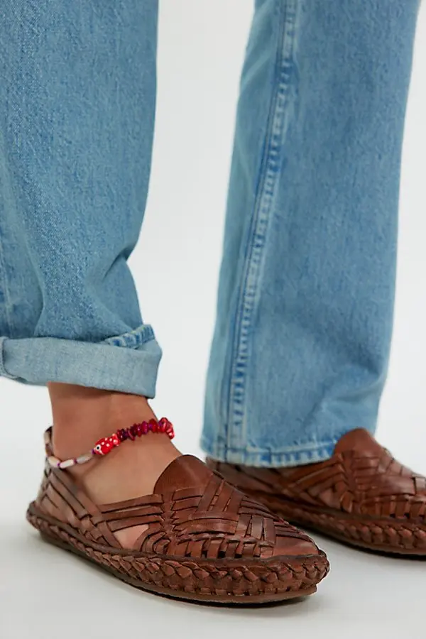 FP COLLECTION Woven Leather Moccasins - Tan