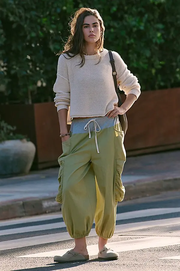 Free People Heather Cotton Jersey Jogger Pants With Ruched Pockets - Snakeskin Combo