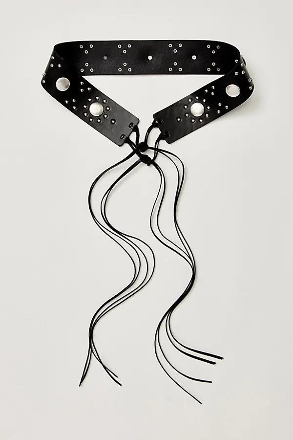Free People Studded Leather Wrap Belt With Fringe