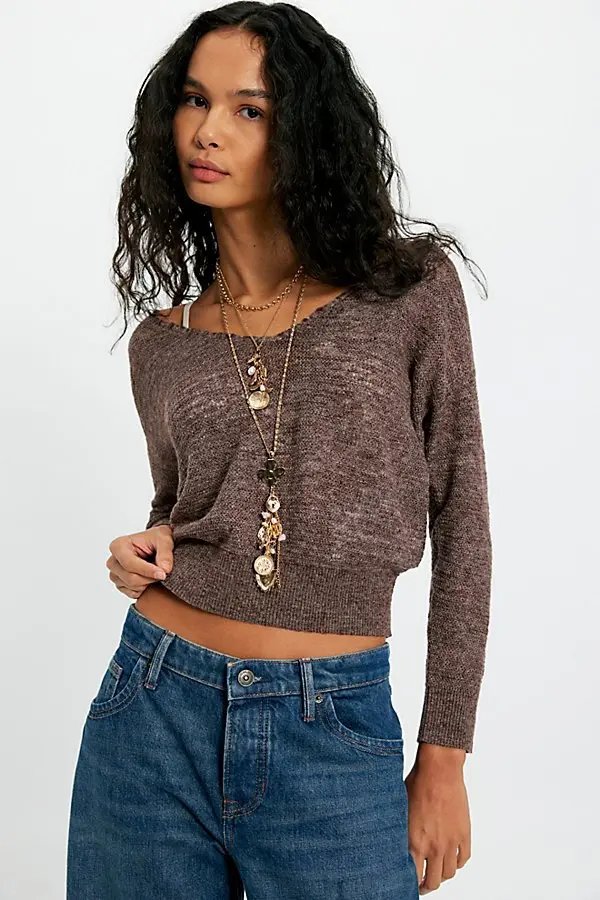Free People Soft Focus Fine Gauge Linen Pullover - Shave Chocoloate