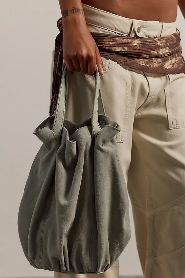 Free People Suki Large Suede Tote Bag - Sage