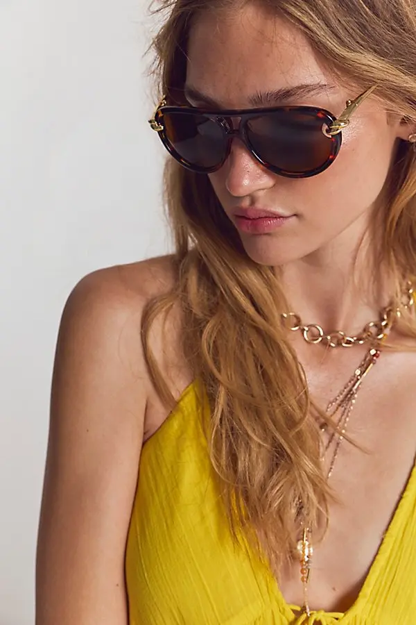 Free People Solline Aviator Sunglasses - Tort