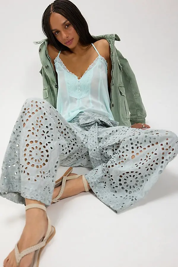 Free People Starry Skies Eyelet Pull-on Harem Pants - Blue Surf