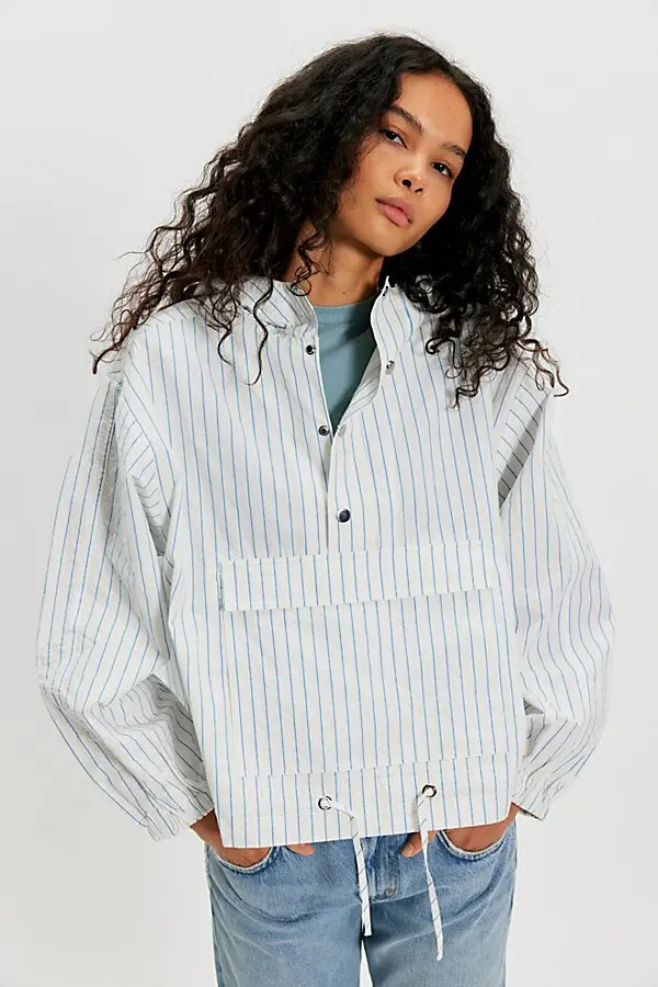 THE TINY BIG SISTER Striped Cotton-linen Blend Jacket