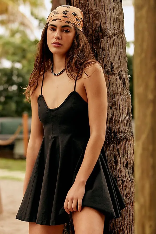 Free People Stretch Linen Mini Dress - Black