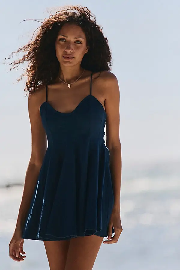 Free People Stretch Linen Mini Dress - Poseidon