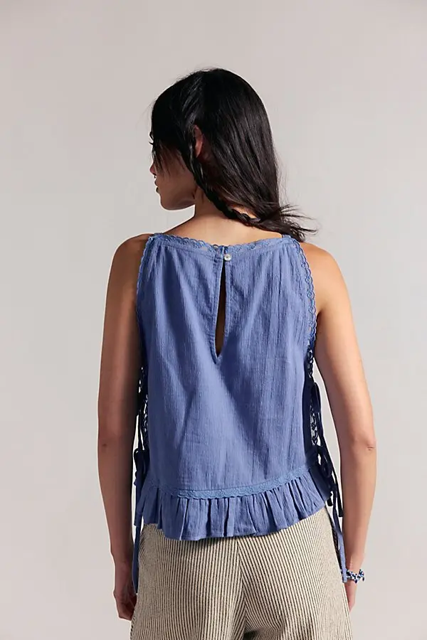 Free People Embroidered Ruffled Cotton Tank Top
