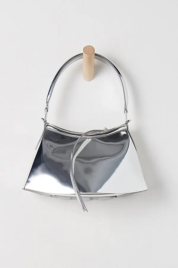 Lacoste Small Mirror Leather Shoulder Bag - Silver