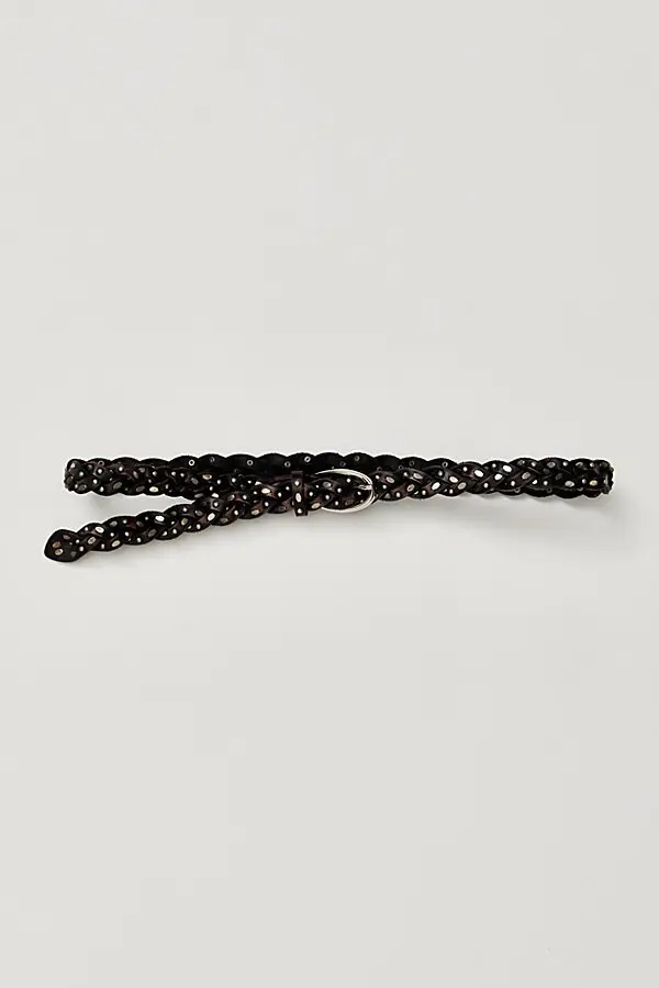 Free People Slim Braided Studded Leather Belt - Black