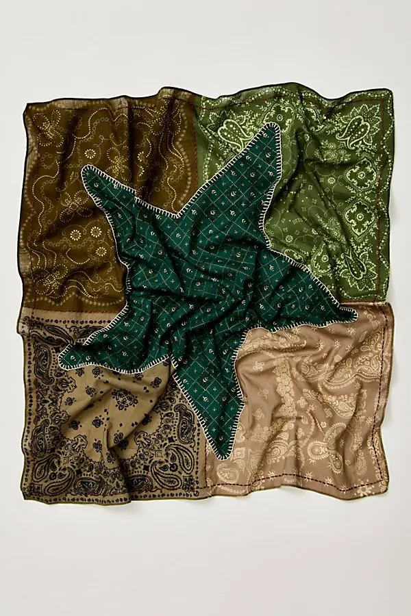 Free People Stars Aligned Patchwork Bandana At - Moss