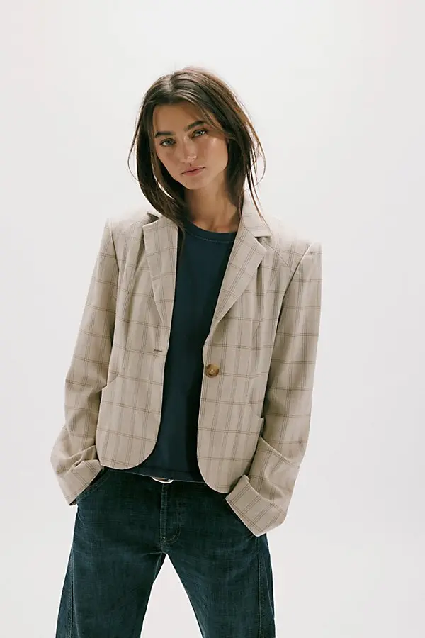 Free People Plaid Blazer Jacket
