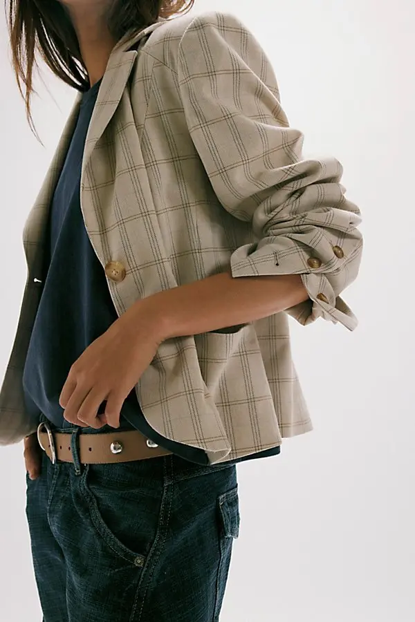 Free People Plaid Blazer Jacket