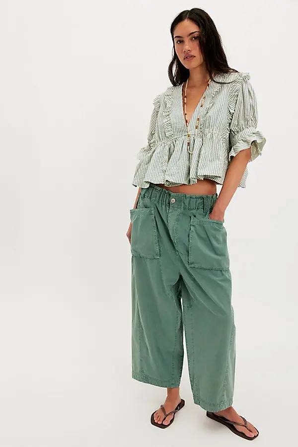 Free People Miley Cotton Cropped Top With Ruffle Details - Yellow Combo
