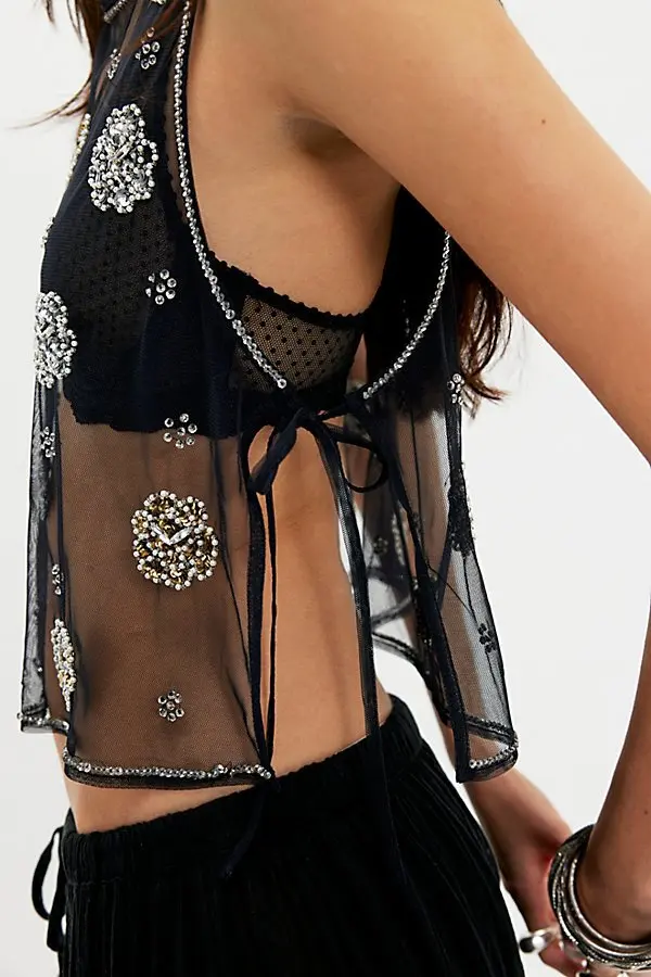 Free People Embellished Sequin Mesh Tank Top