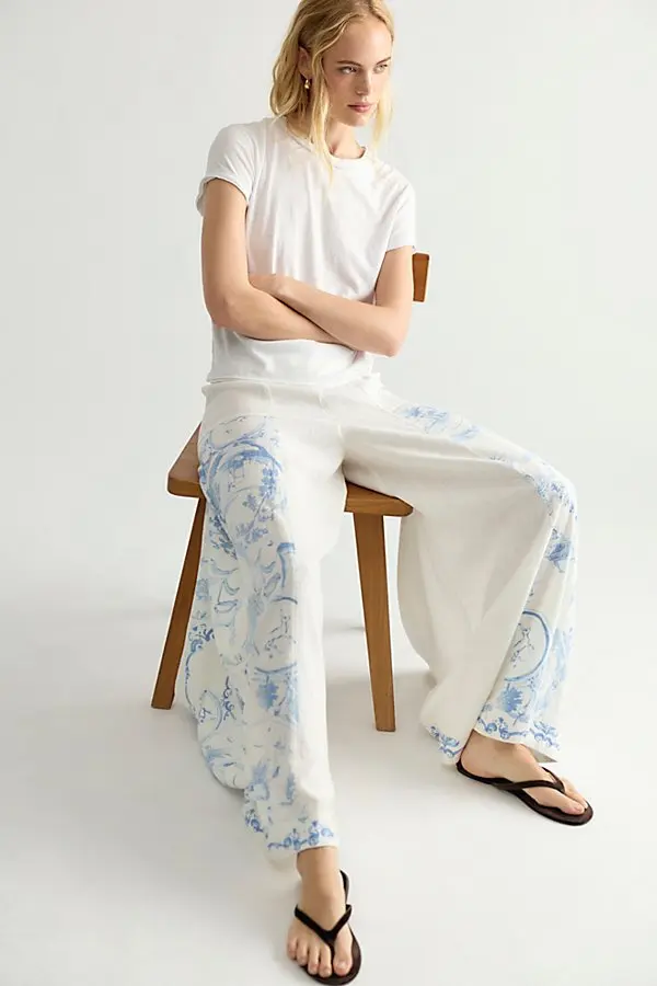 Free People Delft Dreams Linen-blend Babydoll Top And Wide-leg Pant Set