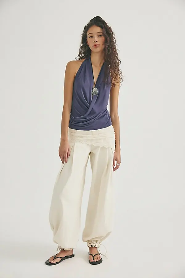 Free People Cupro Cowl Neck Halter Top - Navy