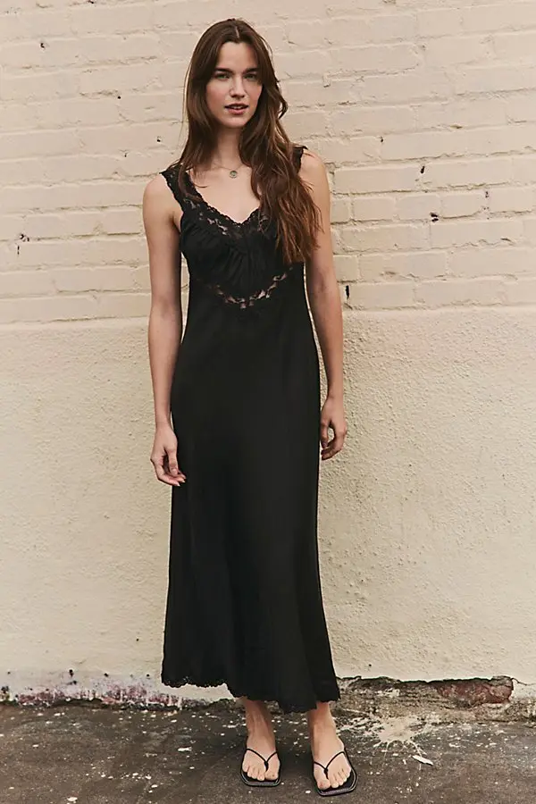 SPELL Vina Lace Trim Slip Maxi Dress - Midnight