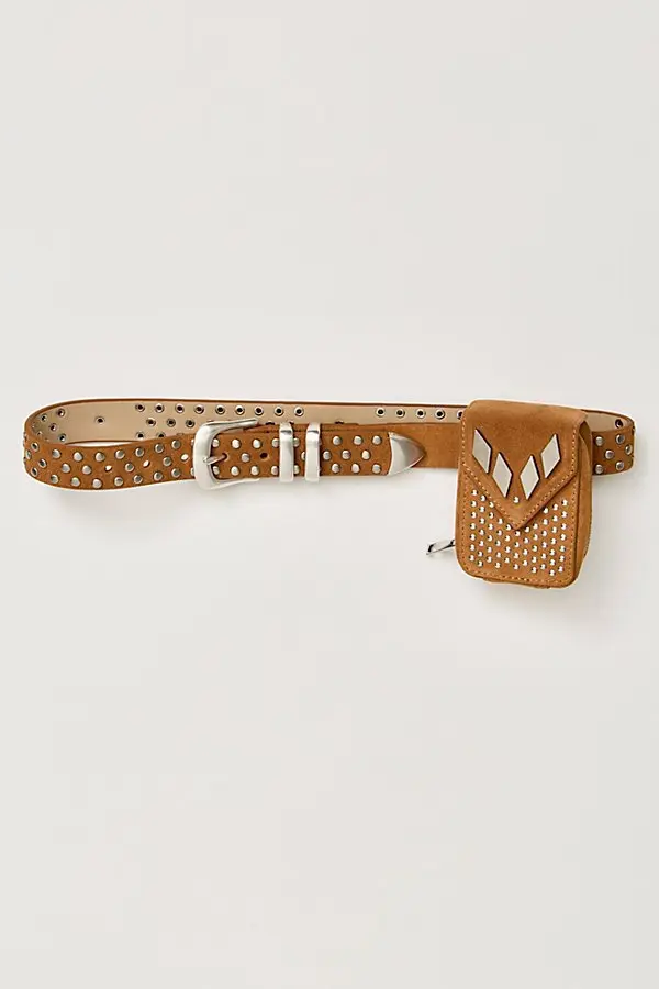 UNDERSTATED LEATHER Studded Suede Belt With Detachable Pouch