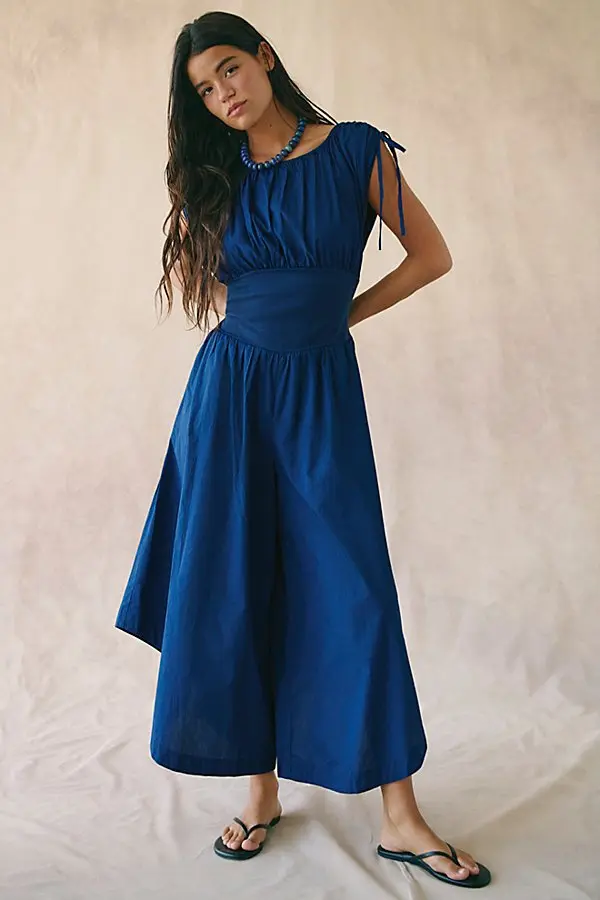 Free People Ambrose Cotton One-piece Jumpsuit - Poseidon