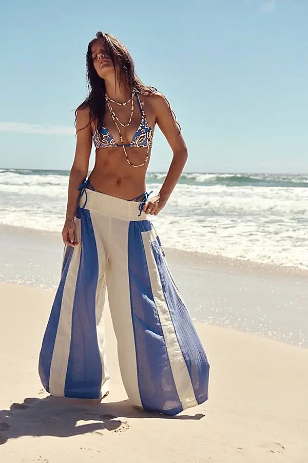 Free People Liora Cotton Wide-leg Pants - Rainfall Combo