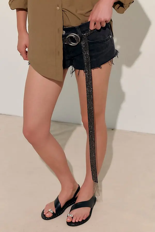 Free People Embellished Wrap Belt With Fringe Detail - Black