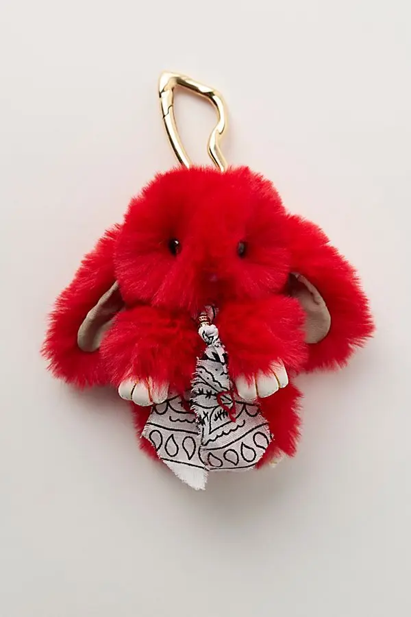 Free People Fluffy Rabbit Bag Charm With Bandana Detail - Red
