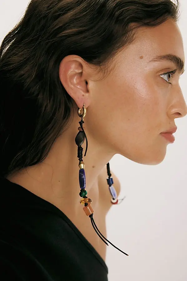 Free People Artisanal Mixed Bead And Leather Dangle Earrings - Multicolor