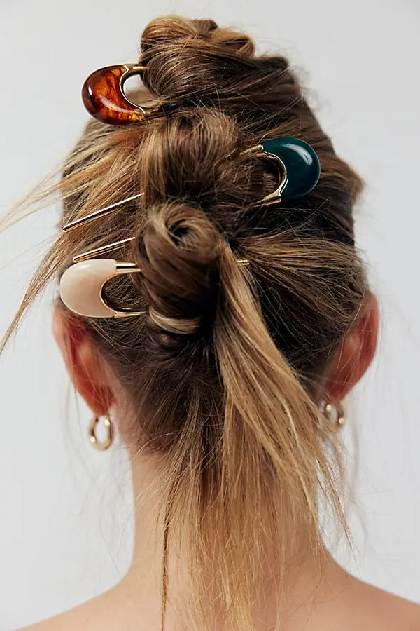 Free People Gold Plated Hair Pin - Emerald