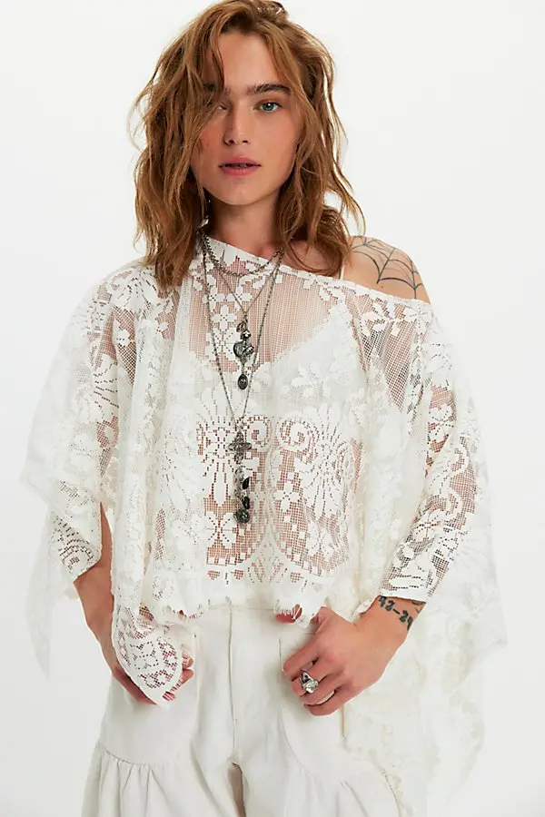 Free People Fp X Malai Lace Poncho Jacket