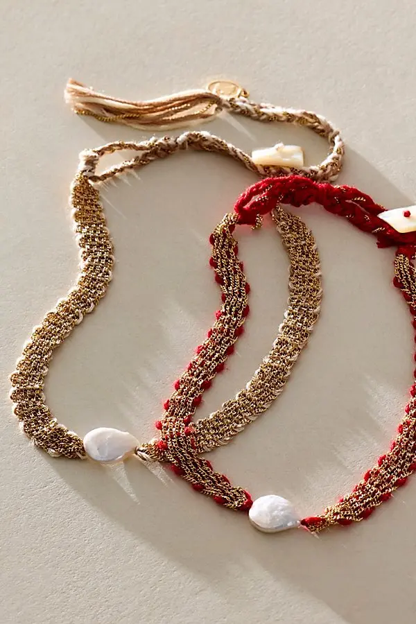 ARIANA OST Kleio Choker Necklace With Pearl Detail - Red