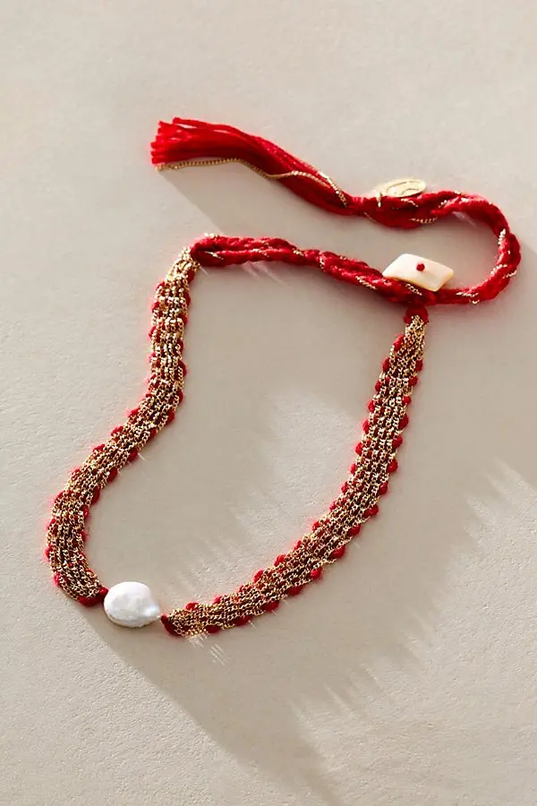 ARIANA OST Braided Cord Choker With Metallic Detail And Stone Accent