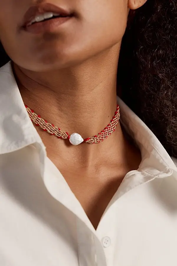 ARIANA OST Braided Cord Choker With Metallic Detail And Stone Accent
